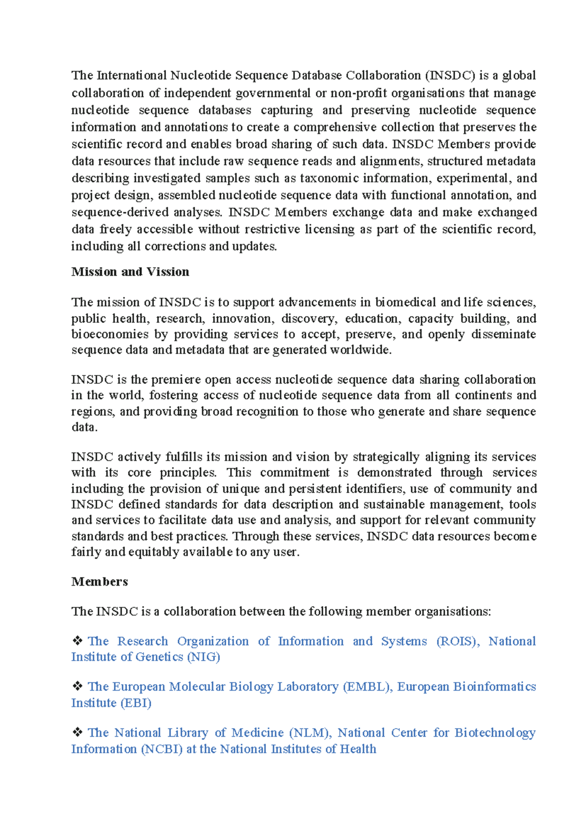 The International Nucleotide Sequence Database Collaboration - INSDC ...