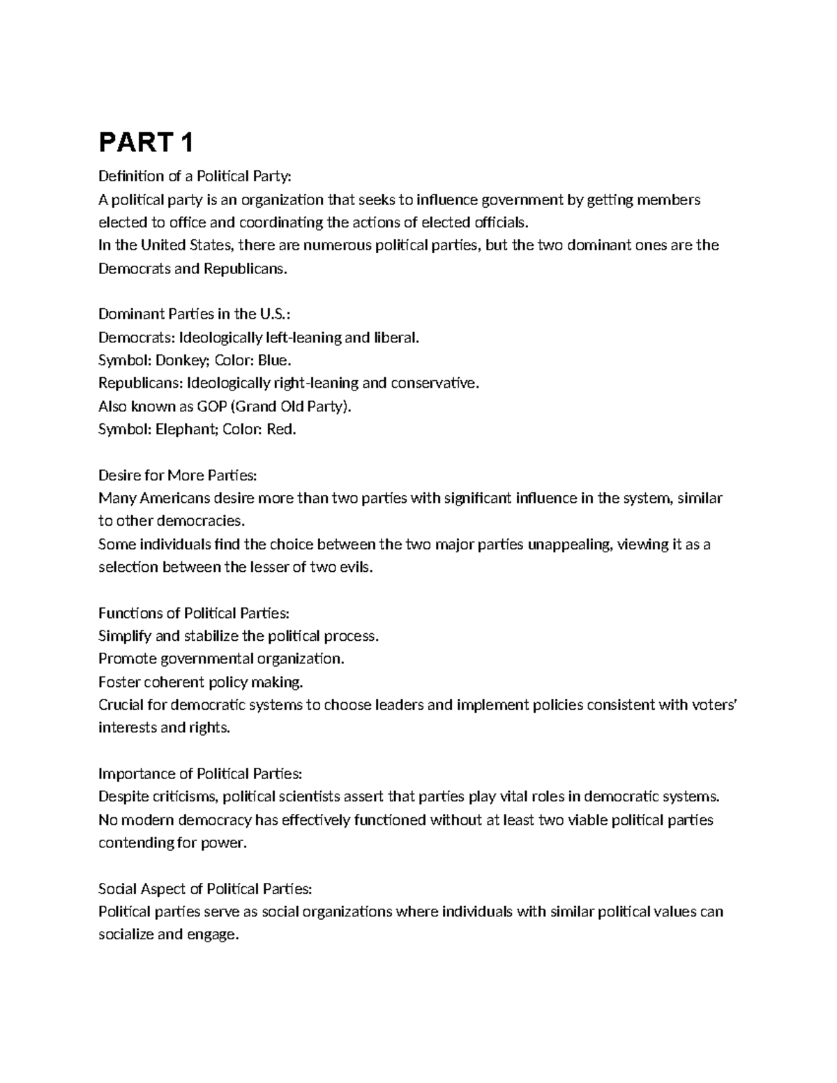 Chapter 10 Political Parties - PART 1 Definition of a Political Party ...