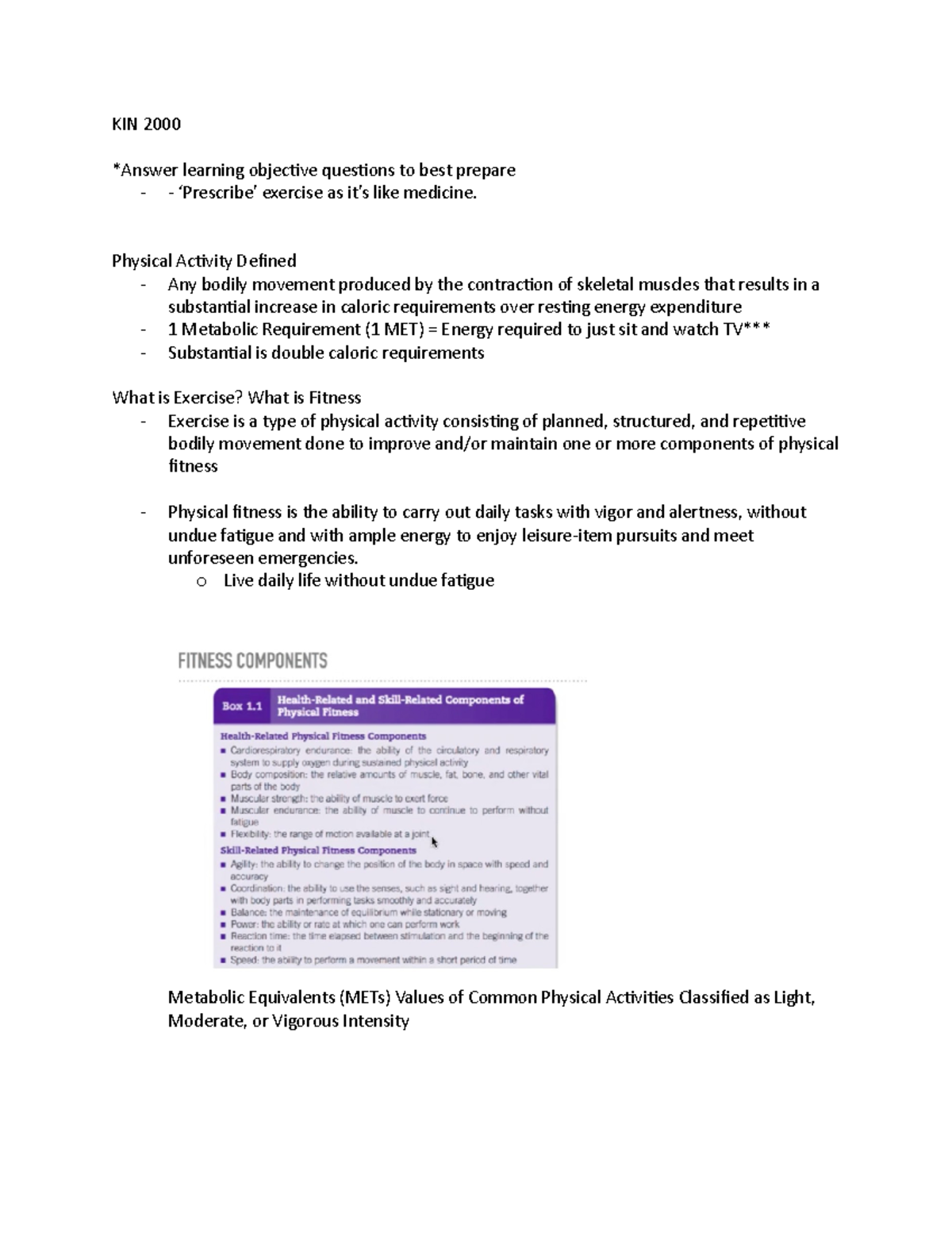 Lecture 1 - Intro to Kin - KIN 2000 *Answer learning objective questions to best prepare - - Studocu