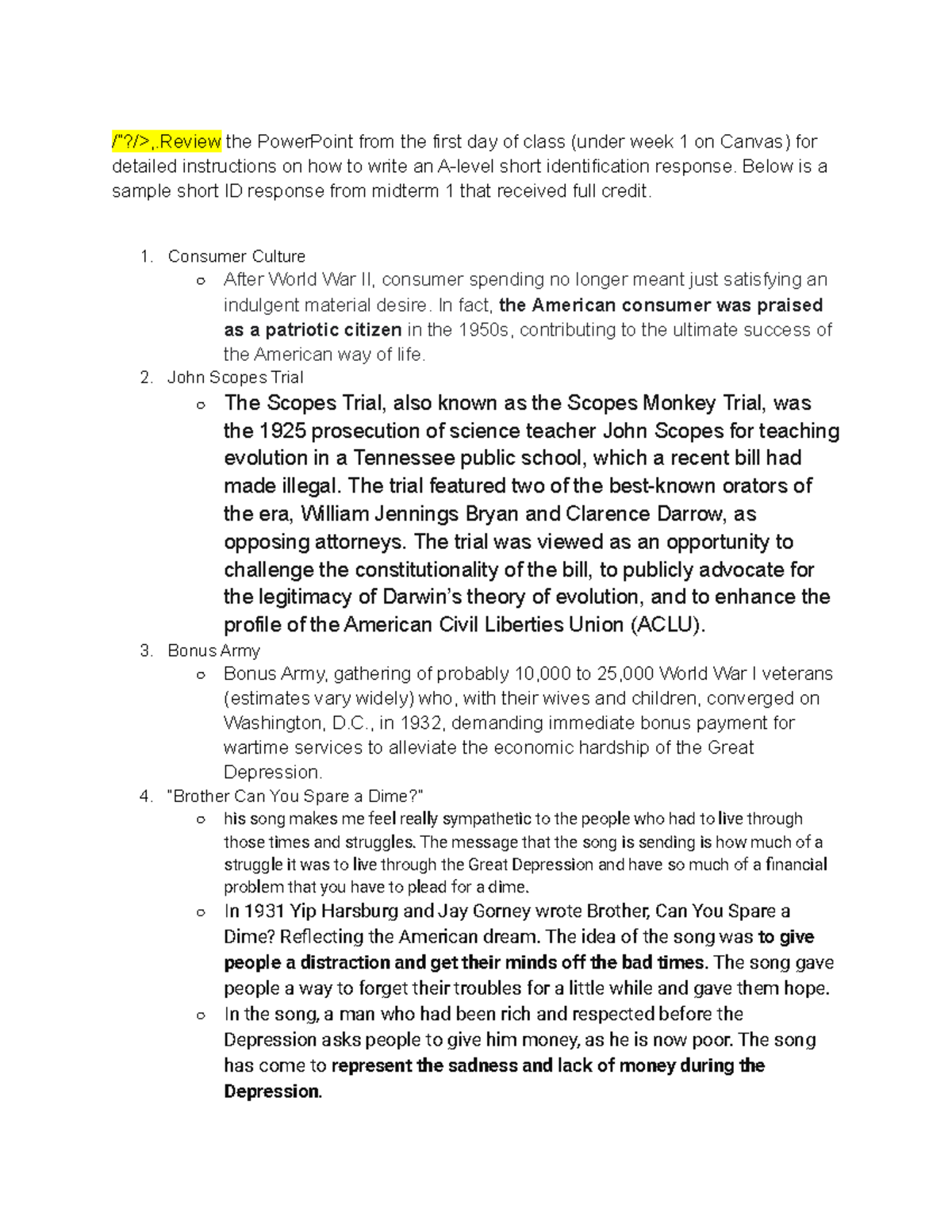 HIST Midterm 2 Study - /”?/>,.Review the PowerPoint from the first day of class (under week 1 on ...