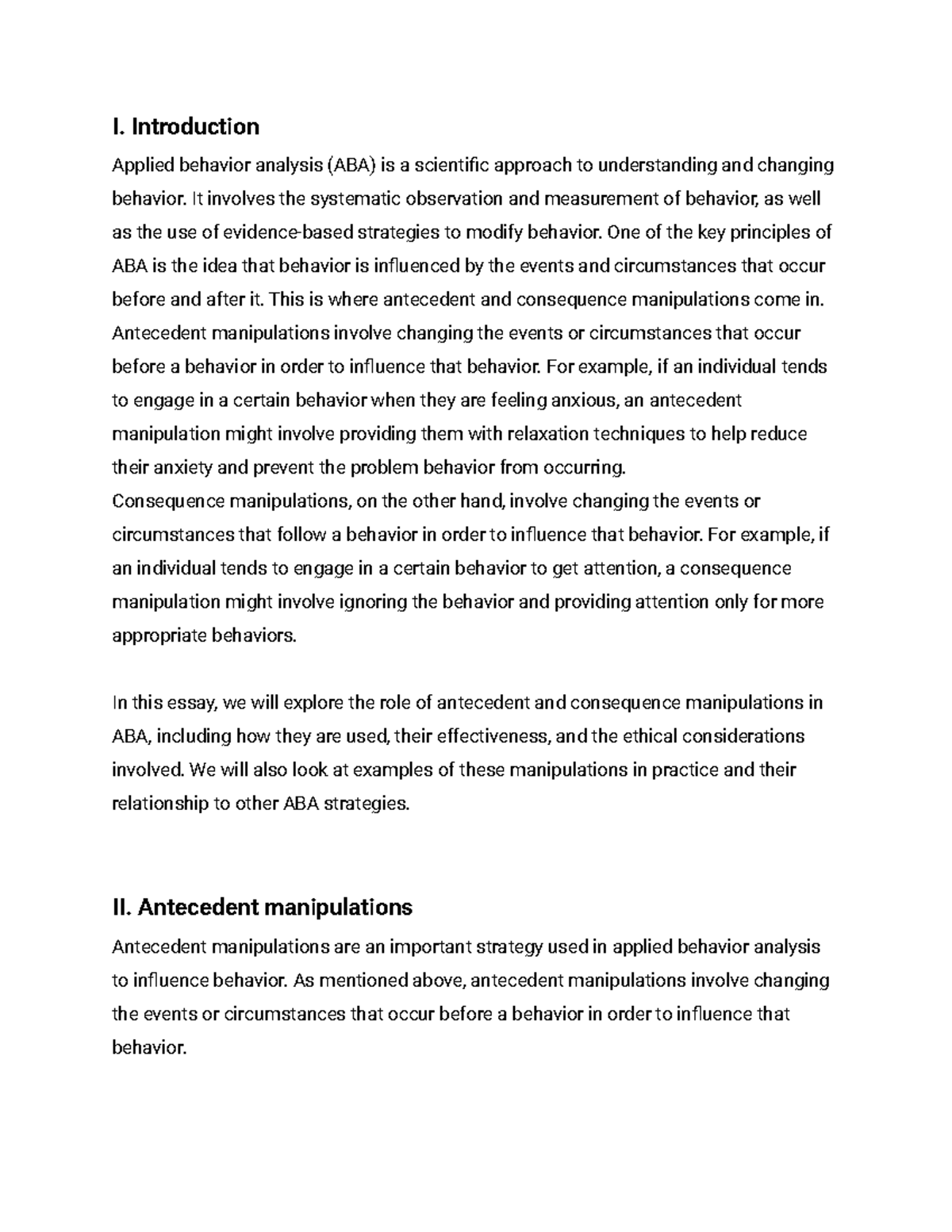 The Role of Antecedent and Consequence Manipulations in Applied ...