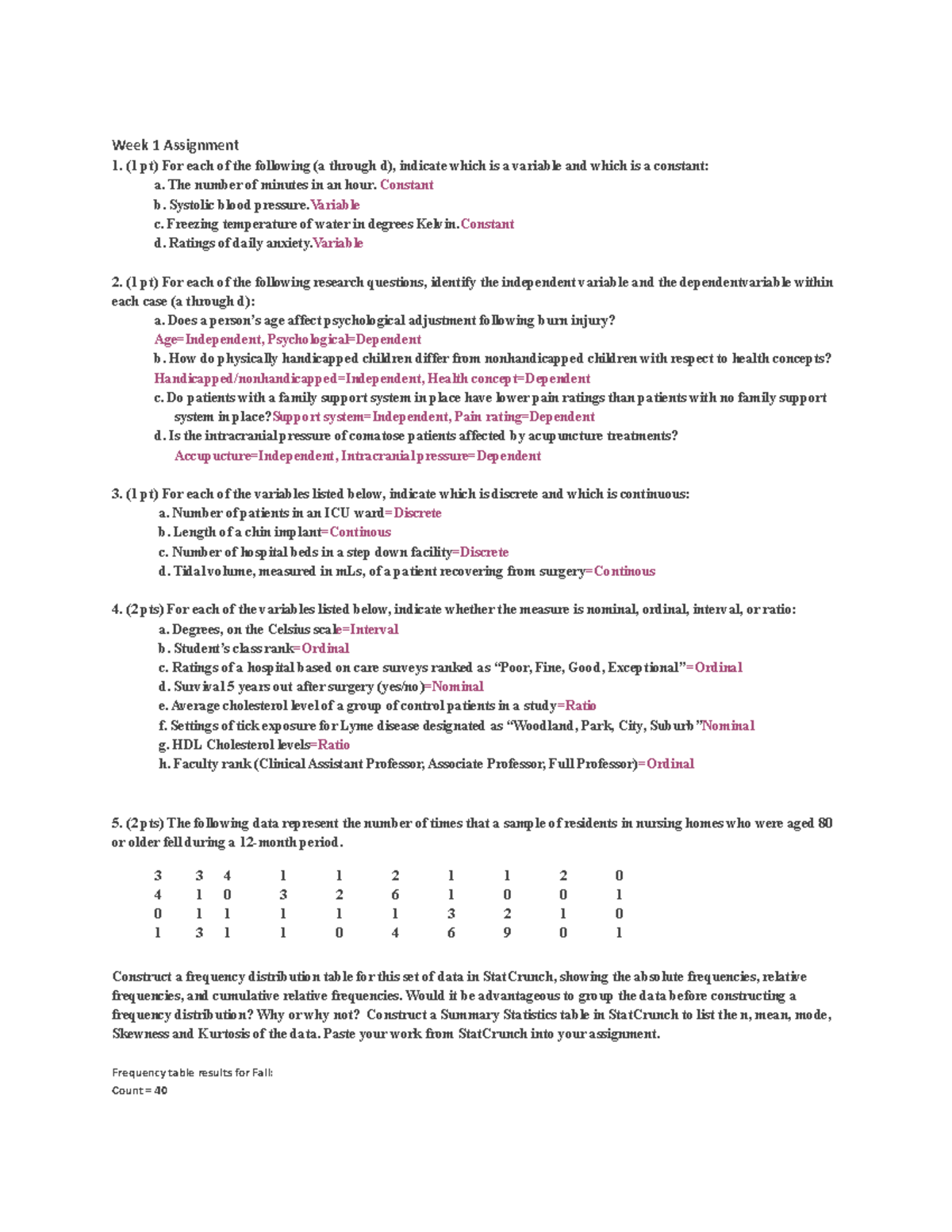 Copy of Assignment 1- Week 1 - Week 1 Assignment 1. (1 pt) For each of ...