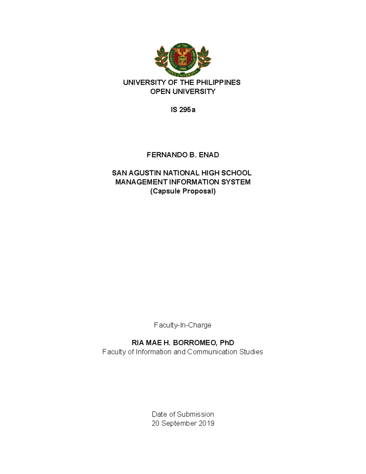 Enad fernando capsule proposal - UNIVERSITY OF THE PHILIPPINES OPEN ...