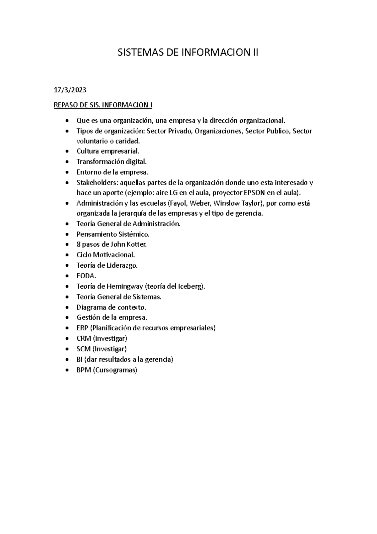 Sistemas DE Informacion II Apuntes - SISTEMAS DE INFORMACION II 17/3 ...