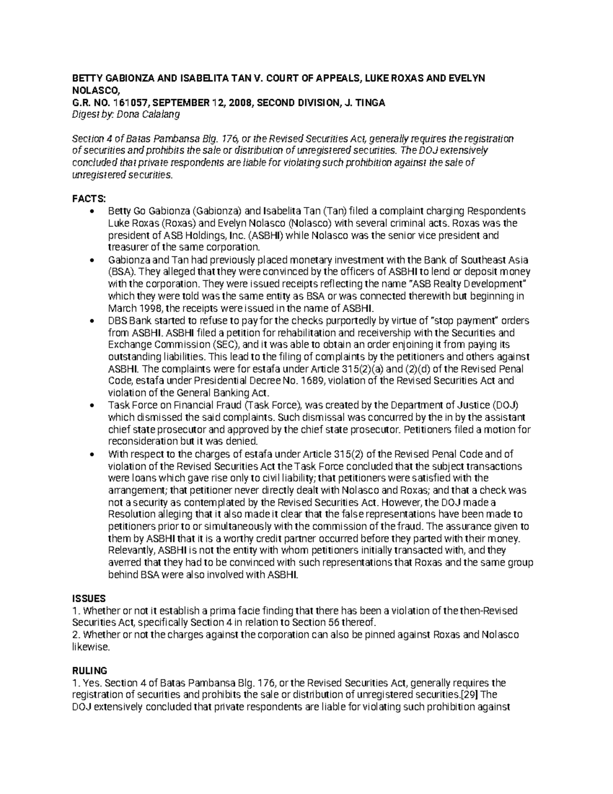 3 Gabionza vs CA - BETTY GABIONZA AND ISABELITA TAN V. COURT OF APPEALS ...