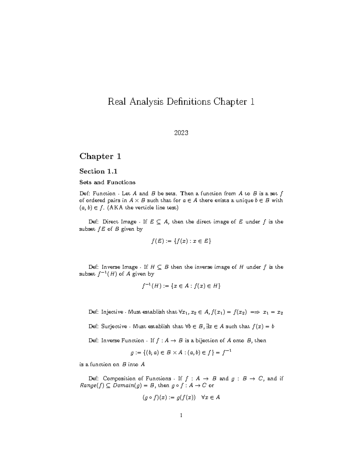 Real Analysis Definitions Chapter 1 Sets And Functions Def Function Let A And B Be Sets
