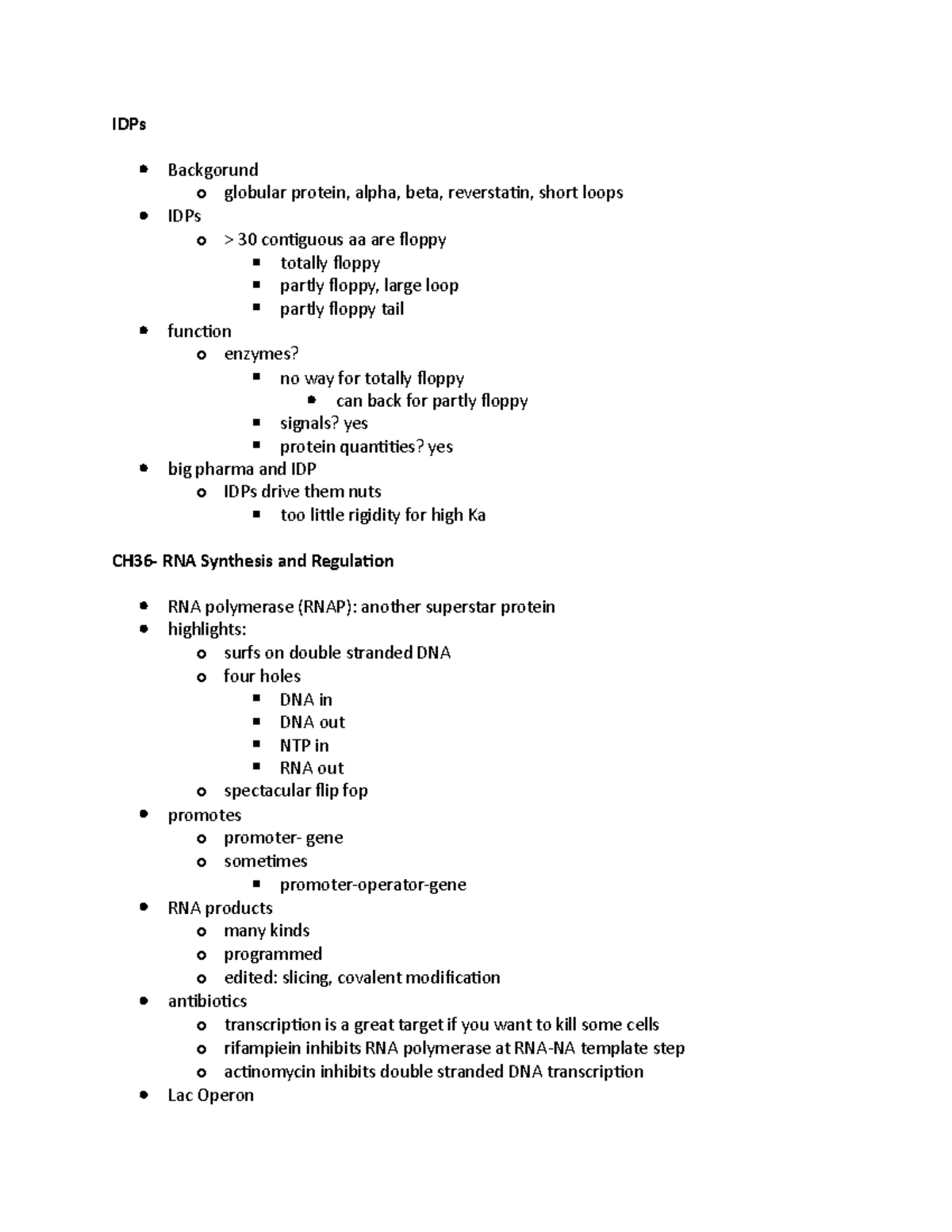 Biochem class notes exam 2 - IDPs Backgorund o globular protein, alpha ...