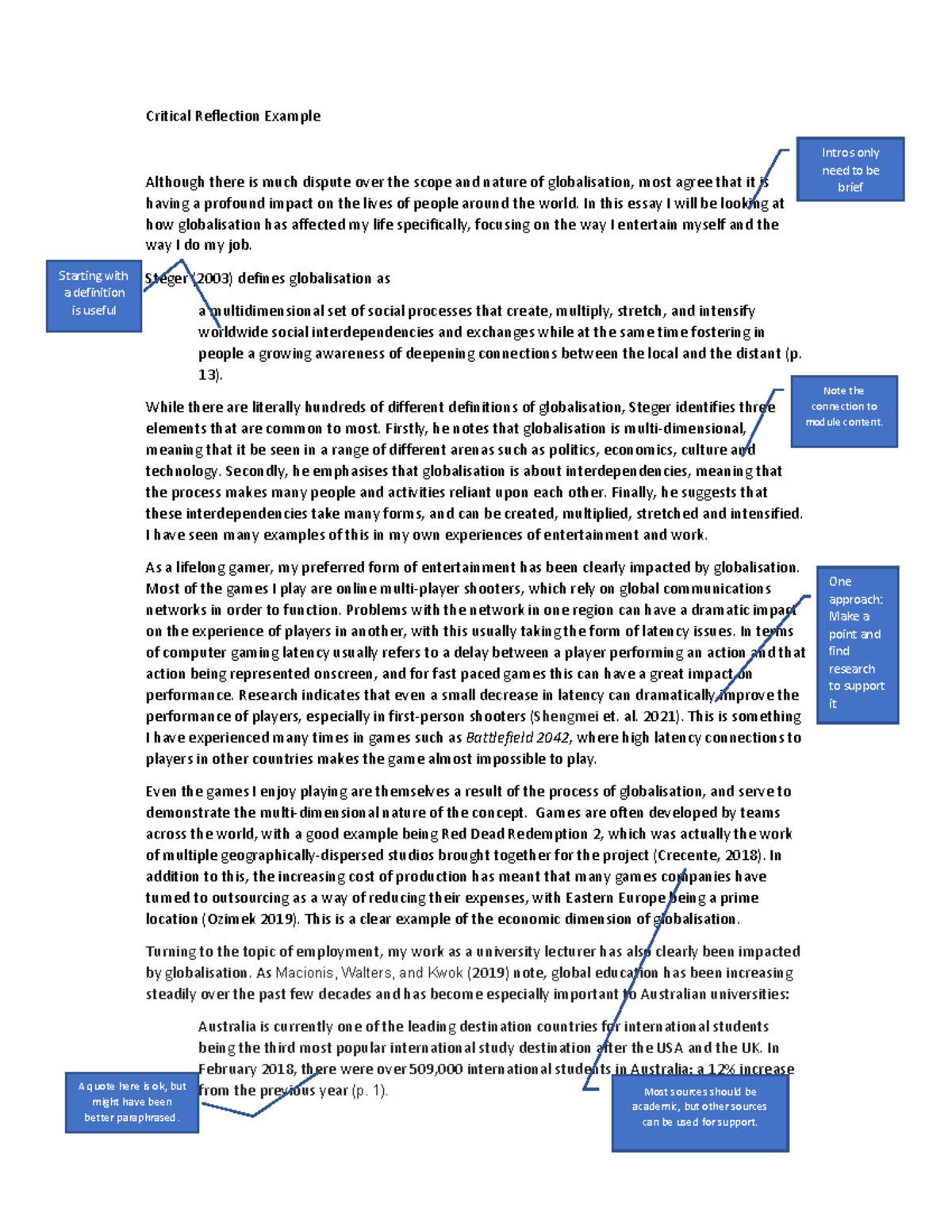 Critical Reflection Example - Critical Reflection Example Although ...