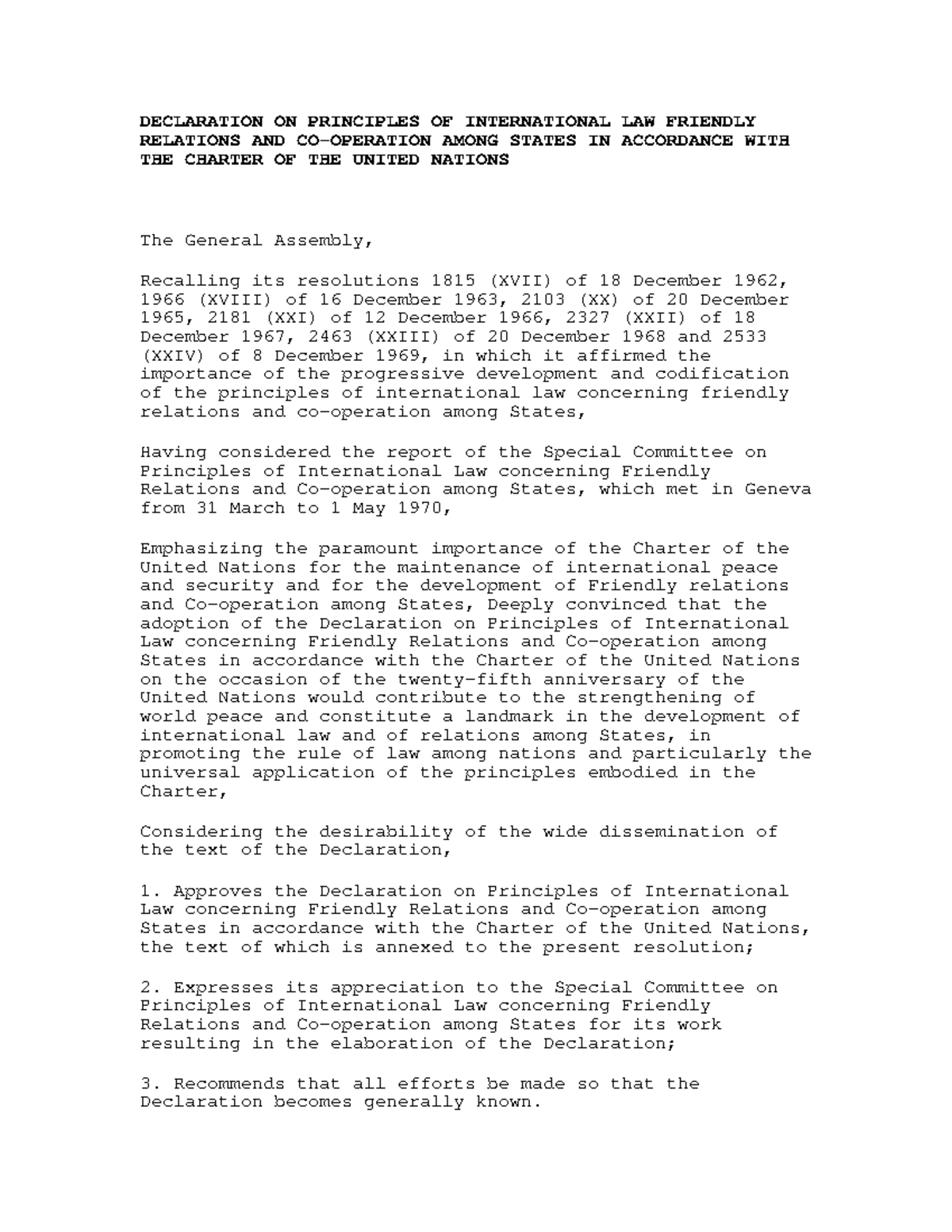 Declaration ON Principles OF International LAW Friendly - DECLARATION ...