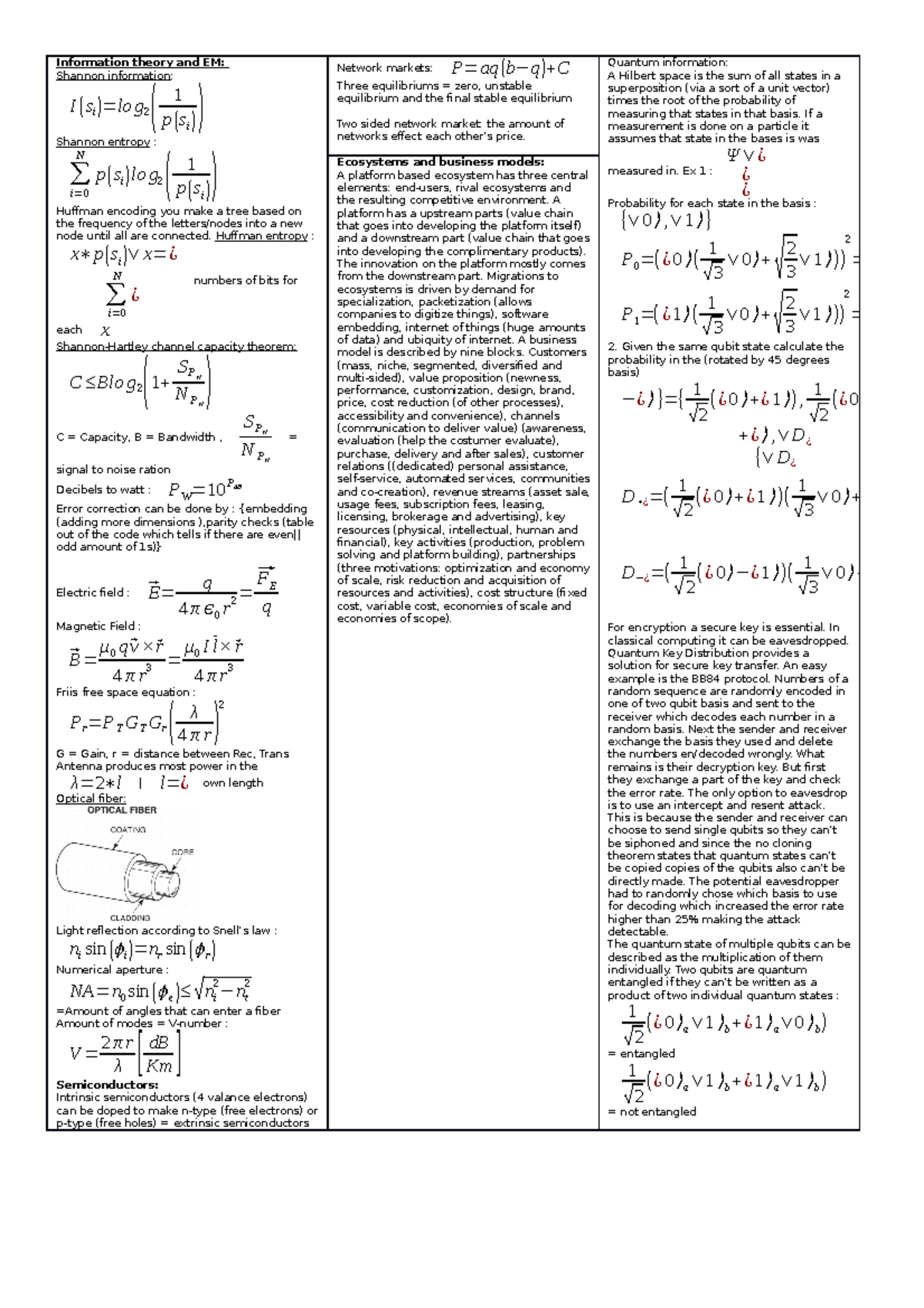Cheat sheet - Information theory and EM: Shannon information: I ( si ...