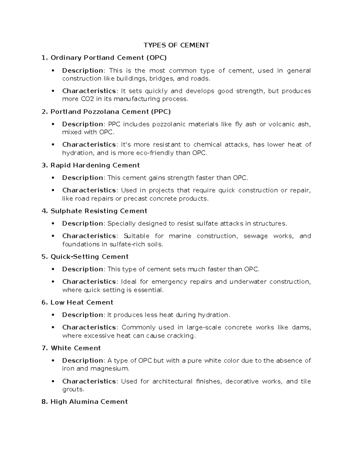 Types OF Cement - TYPES OF CEMENT Ordinary Portland Cement (OPC ...