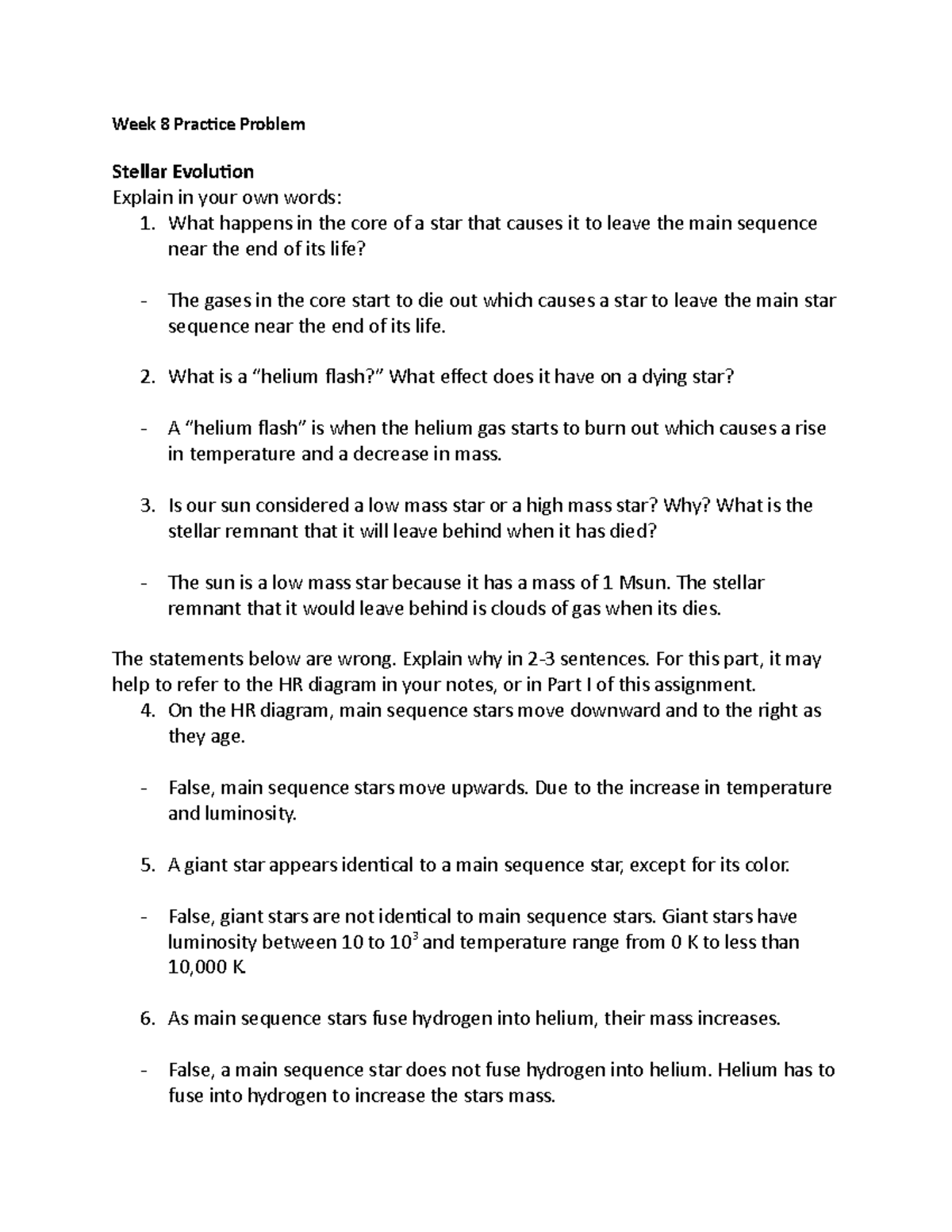 SCI-1000 (21) - Eric Raymer - Week 8 Practice Problem Stellar Evolution ...