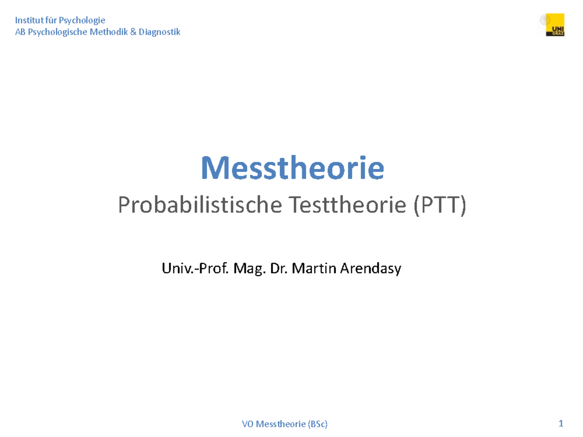 Vorlesungsnotizen, Vorlesung 5 Probabilistische Testtheorie (PTT) - AB ...
