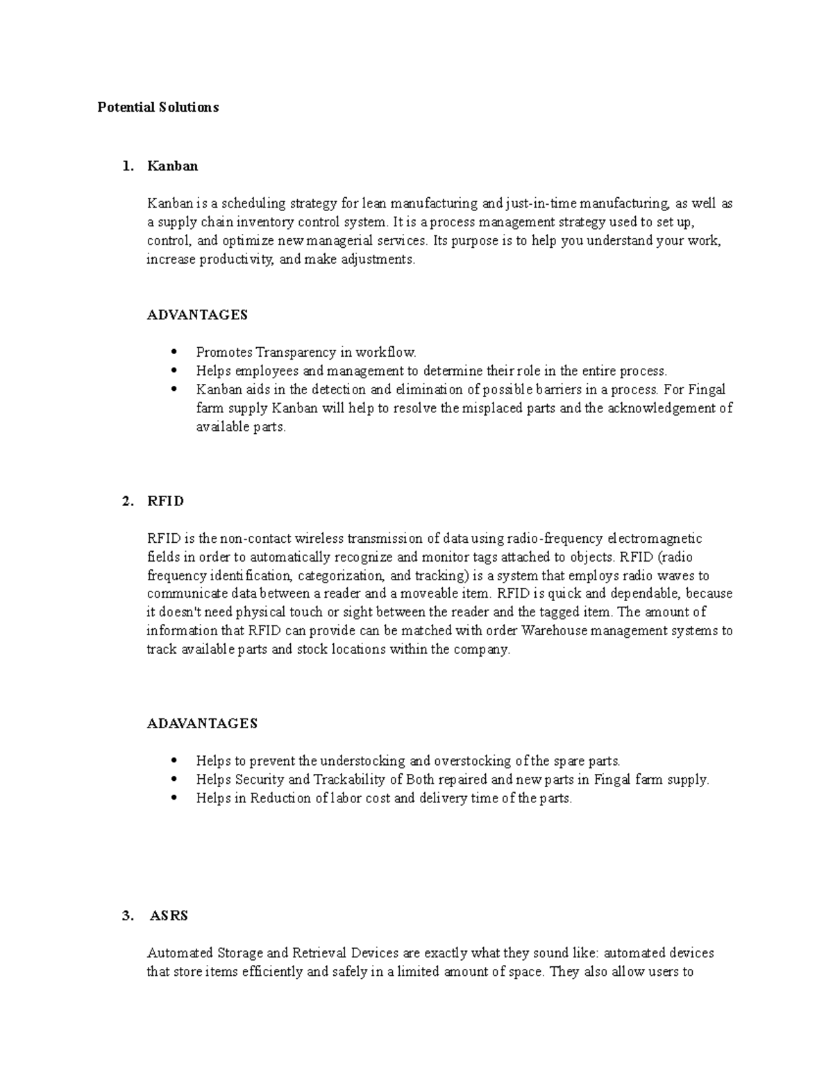 Potential Solutions - Mandatory - Potential Solutions 1. Kanban Kanban ...