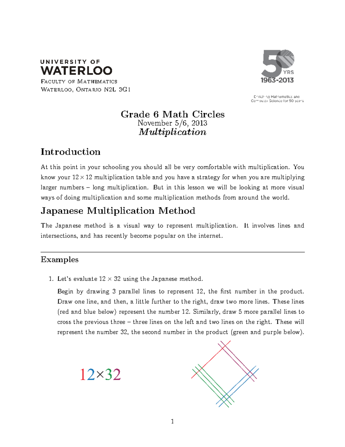 Multiplication And Math - Faculty of Mathematics Waterloo, Ontario N2L ...