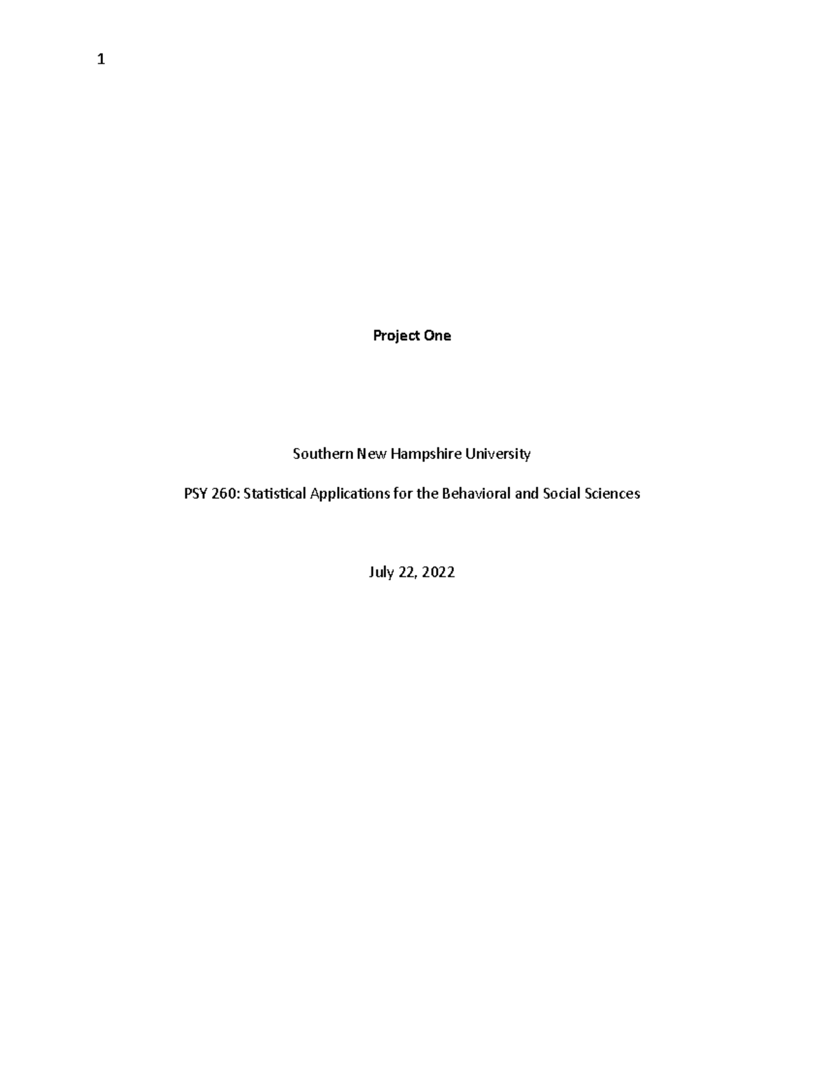 PSY 260 Project one - Project One Southern New Hampshire University PSY ...