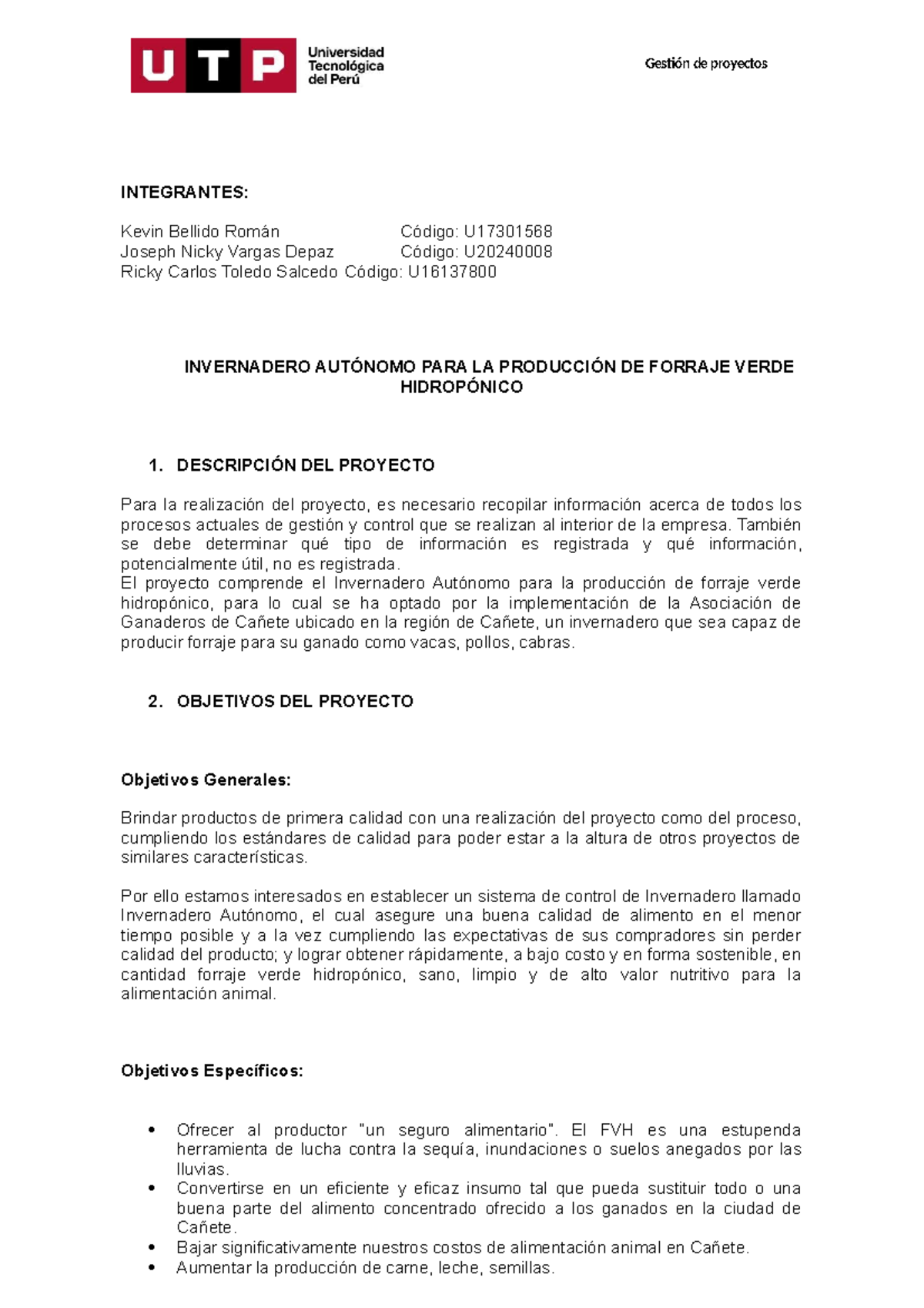 S05 Avance de proyecto - INTEGRANTES: Kevin Bellido Román Código: U ...