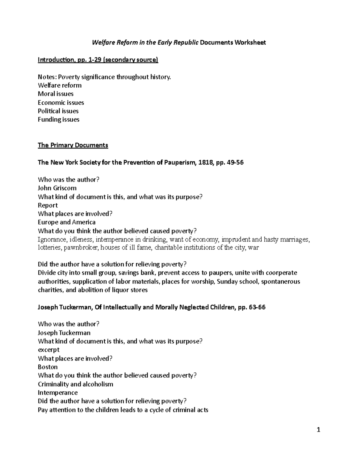 Primary document welfare reform - Welfare Reform in the Early Republic ...