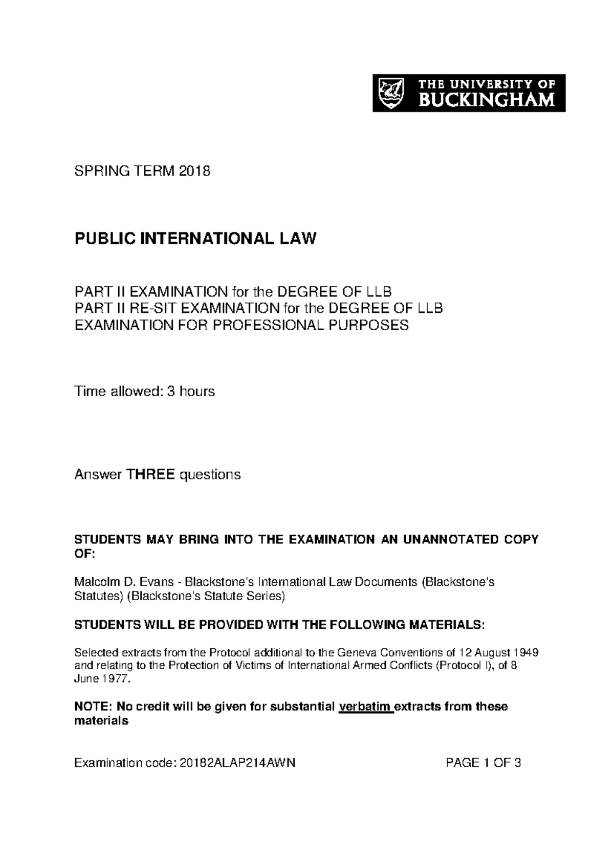 Spring 2018 Past Paper - Law - SPRING TERM 2018 PUBLIC INTERNATIONAL ...