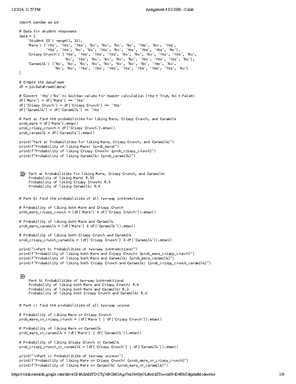 Assignment 4 DS1000 - Colab - import pandas as pd Data for student ...