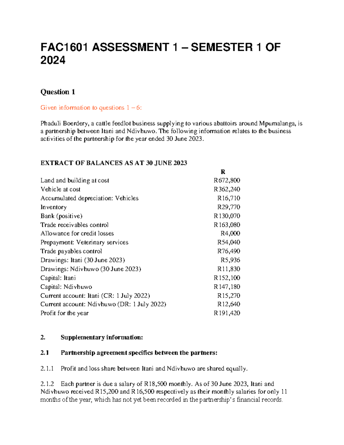 FAC1601 Assessment 1 - Semester 1 OF 2024 - FAC1601 ASSESSMENT 1 – SEMESTER 1 OF 2024 Question 1 ...