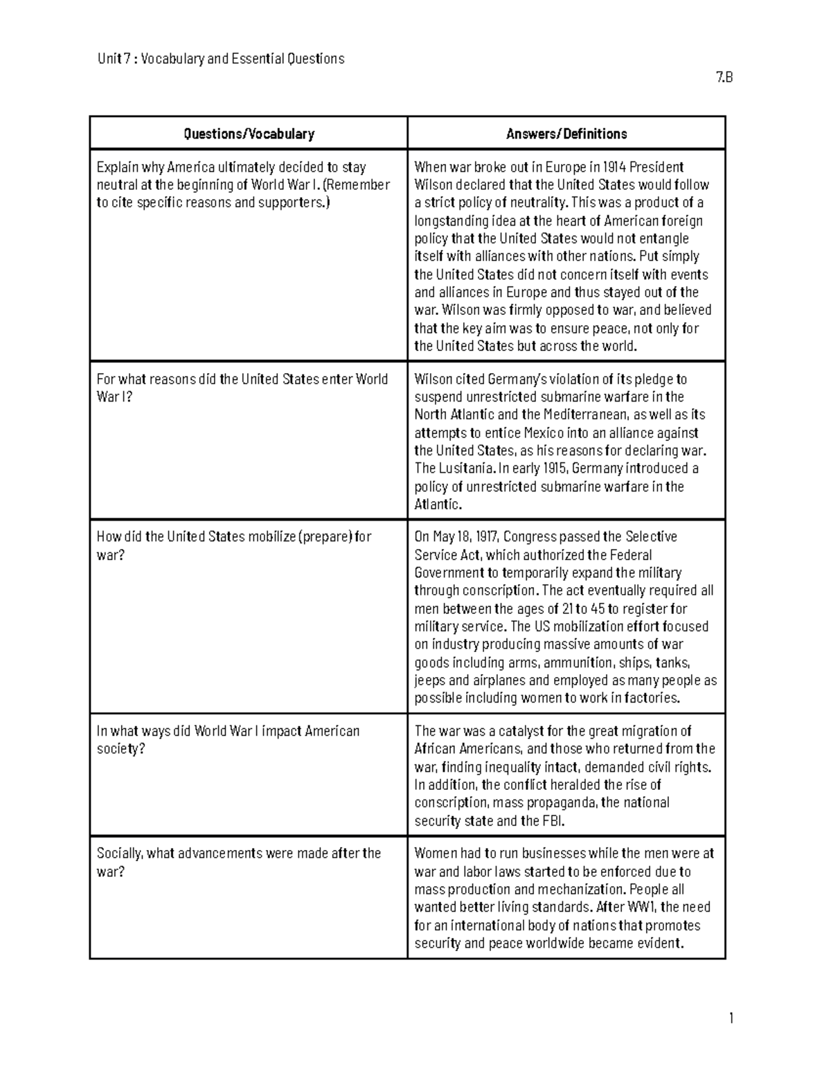 7.B Vocab - 7 Questions/Vocabulary Answers/Definitions Explain why ...