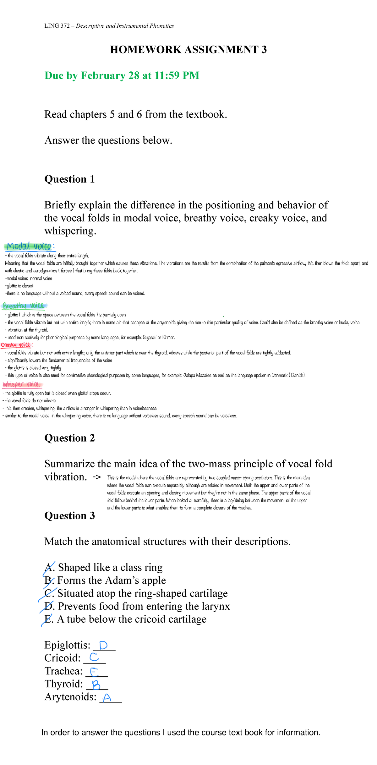 Assignment complete LING 372. - LING 372 – Descriptive and Instrumental ...