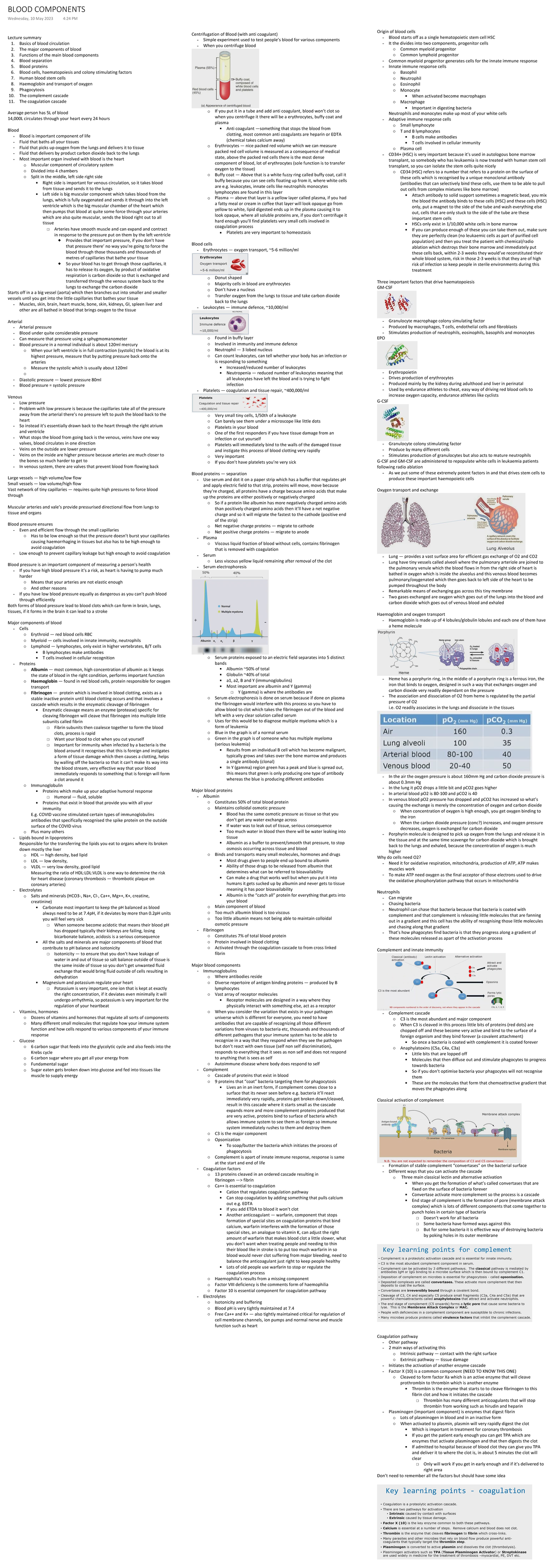 Blood Components - Lecture summary 1. Basics of blood circulation 2 ...