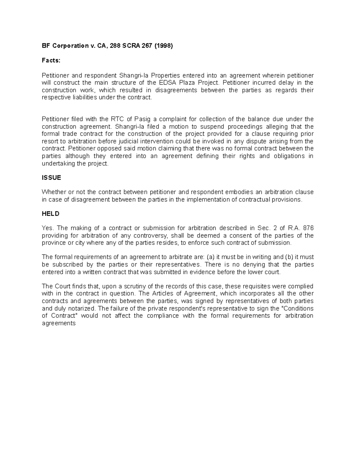 264969847 BF Corporation vs CA Digest - BF Corporation v. CA, 288 SCRA ...