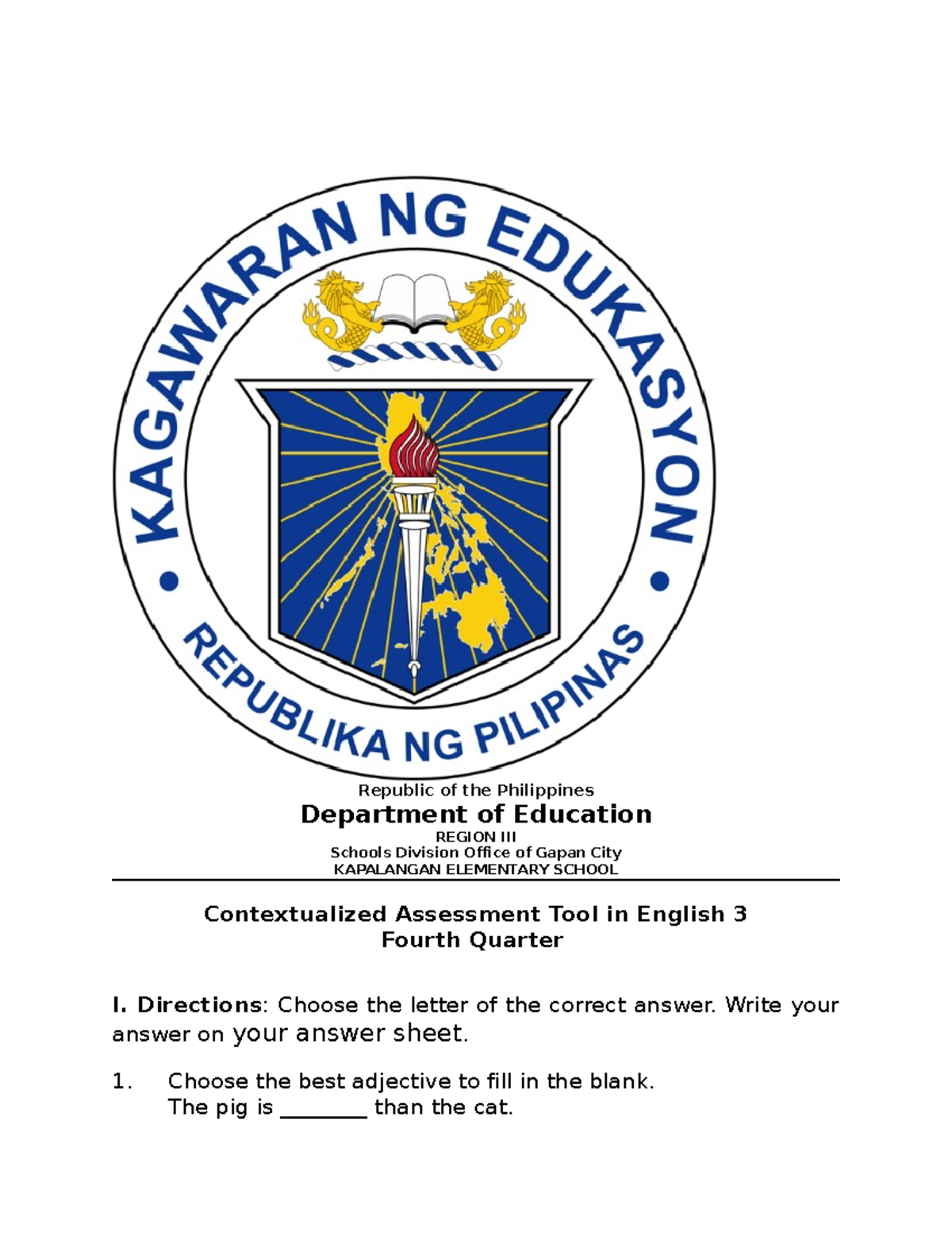 ESP-3 4TH - ...... - Republic of the Philippines Department of ...
