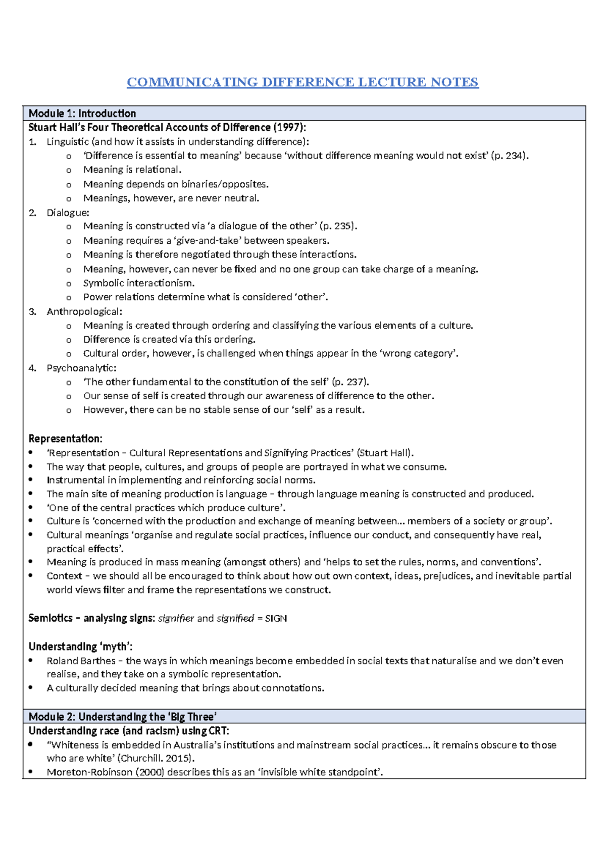 Communicating Difference Notes - COMMUNICATING DIFFERENCE LECTURE NOTES ...