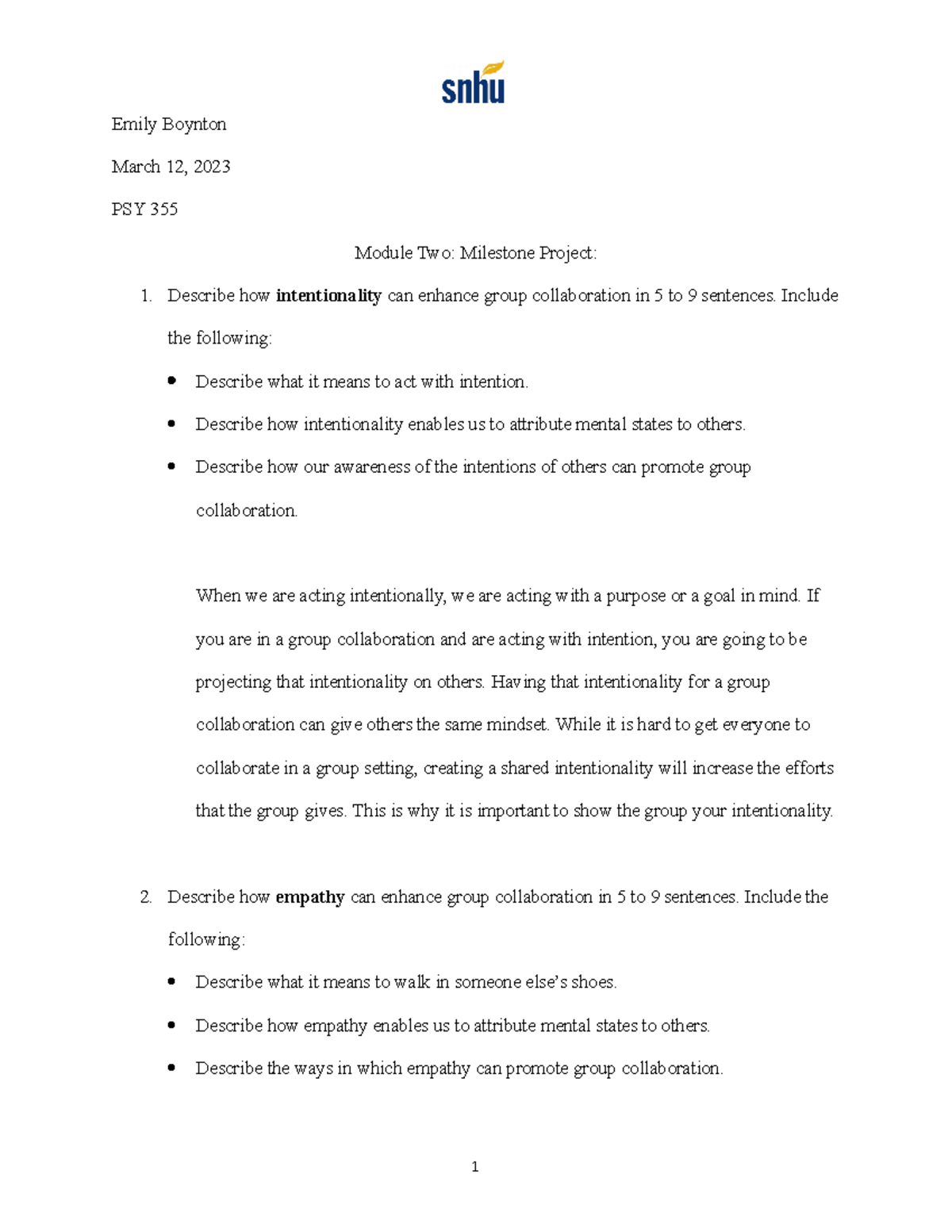 PSY 355 Module Two Milestone - Emily Boynton March 12, 2023 PSY 355 ...
