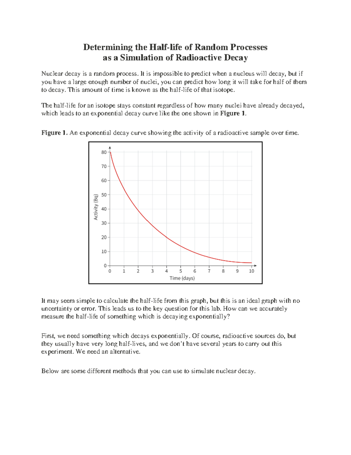 Determining the Half Life of Radioactive Decay Lab - Determining the ...