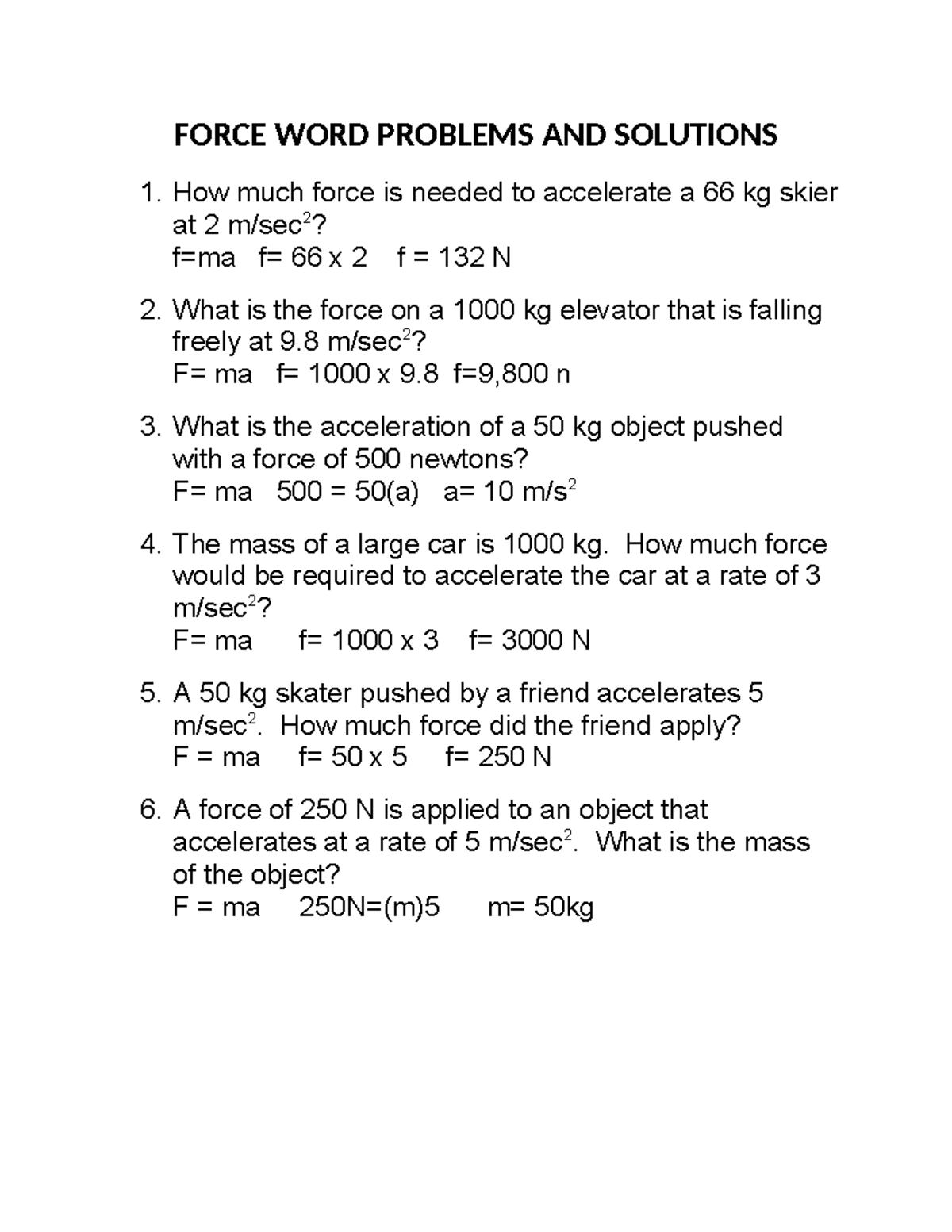 441987788 Force WORD Problems AND Solutions - FORCE WORD PROBLEMS AND ...