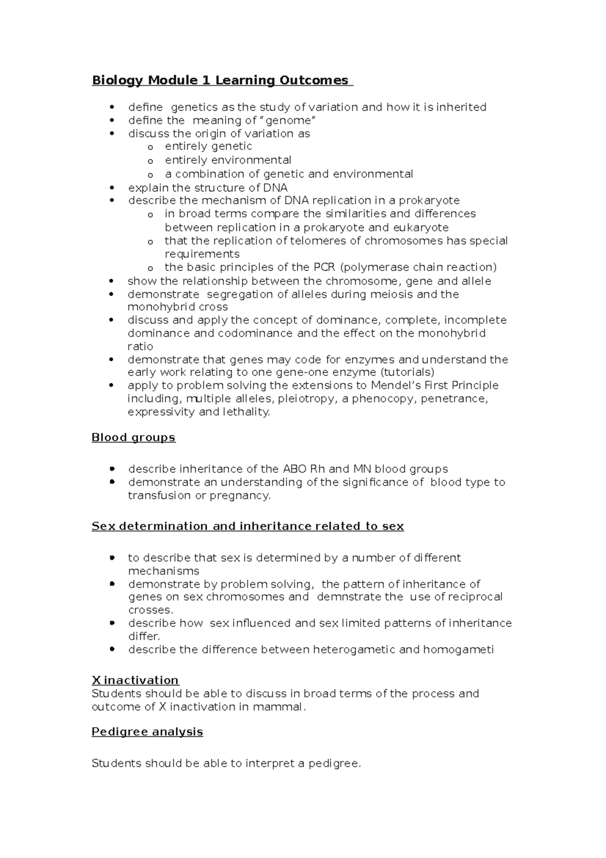 Biology Module 1 Learning Outcomes - Biology Module 1 Learning Outcomes ...