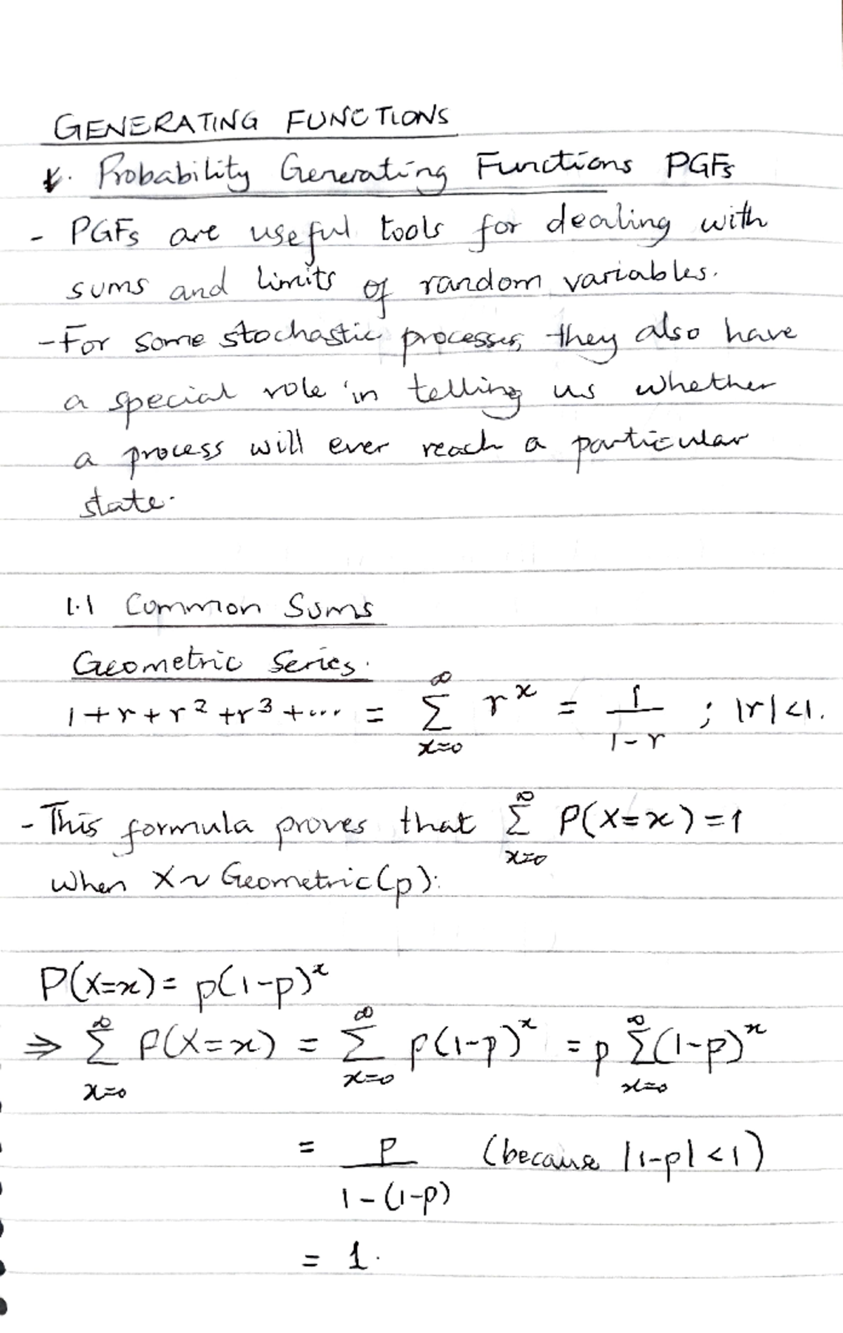 Generating Functions - Probability modelling - Studocu