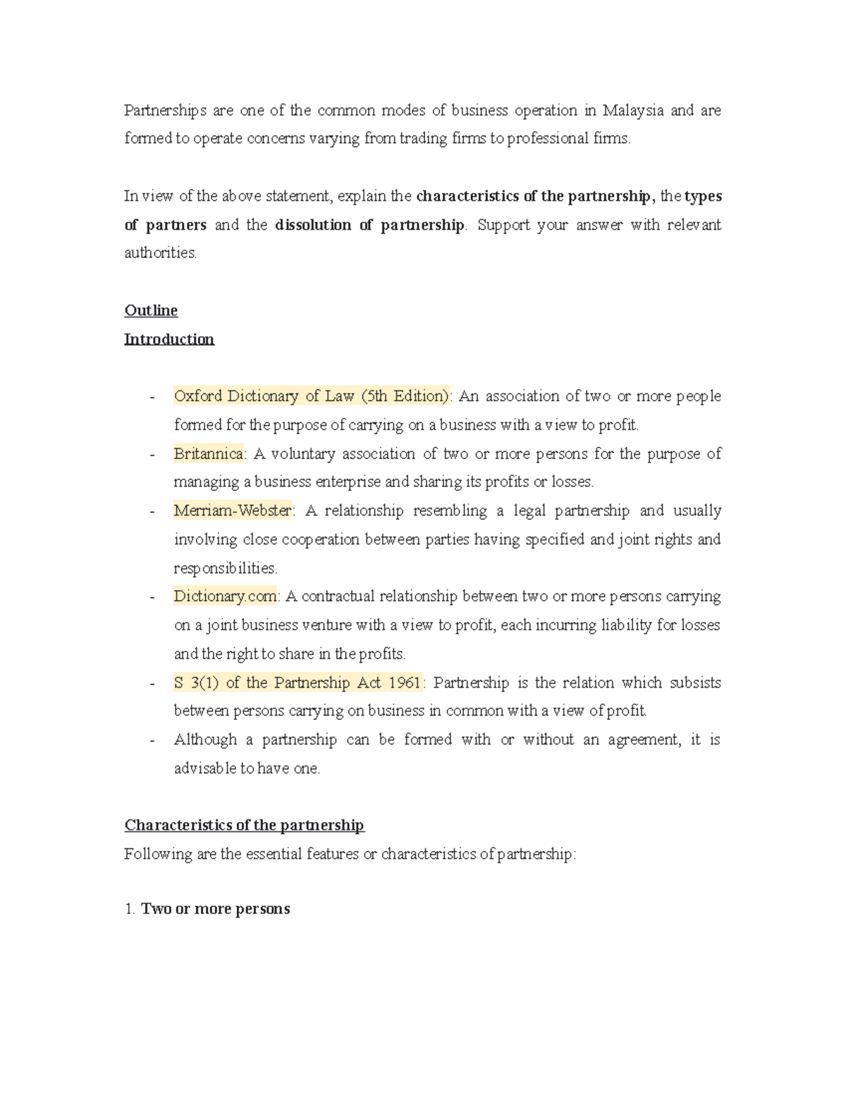 Tutorial 1 - lecture note - Partnerships are one of the common modes of ...
