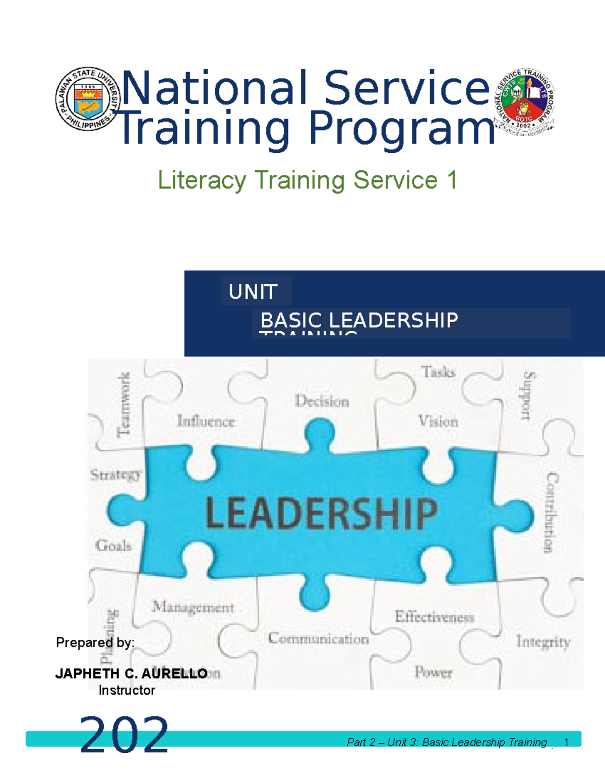 LTS 1-Module 4 - Module 4 - Part 2 – Unit 3: Basic Leadership Training ...