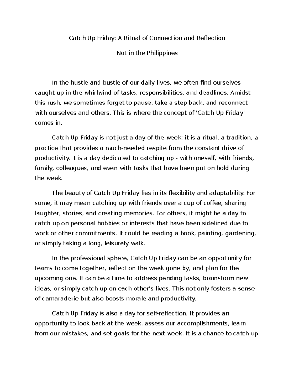 Catch Up Friday not in the Philippines - Catch Up Friday: A Ritual of ...
