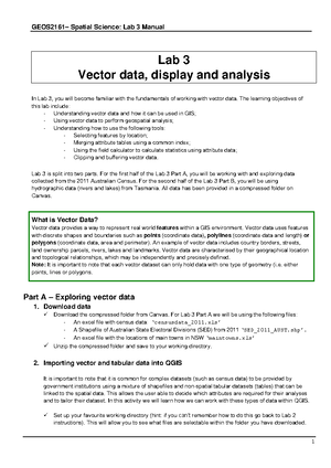 GEOS2161 Lab6 2022 - Lab worksheet - GEOS2161 – Spatial Science: Lab 6 Manual 1 During Lab 6 we ...