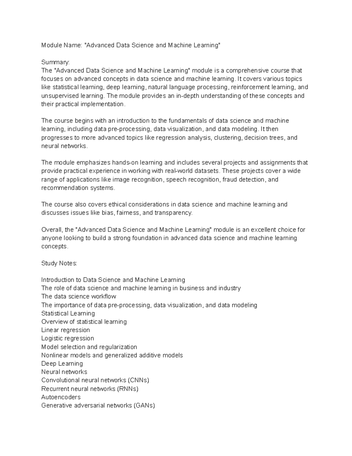 Advanced Data Science and Machine Learning - Module Name: "Advanced ...