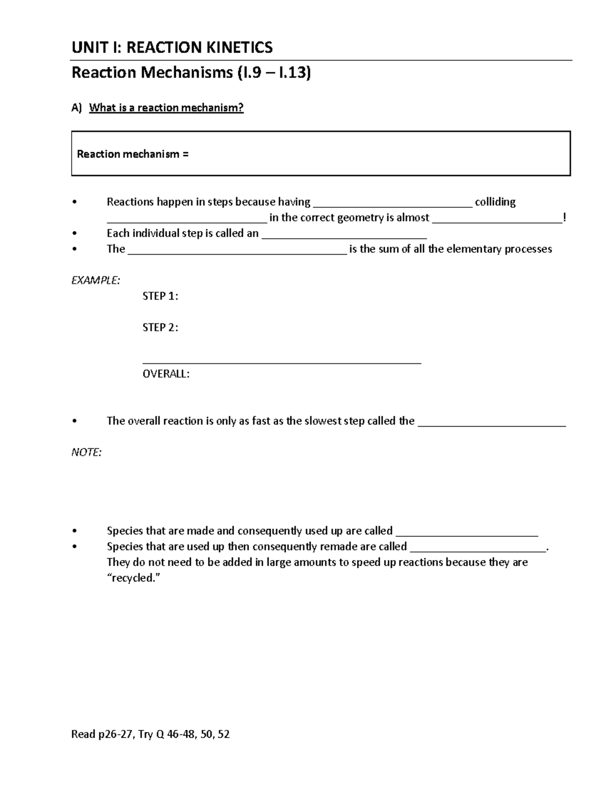 5 - Reaction Mechanisms (Student) - UNIT I: REACTION KINETICS Reaction ...