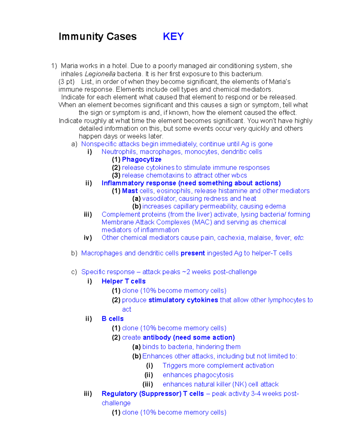 Immunity Case - Notes - Immunity Cases KEY Maria works in a hotel. Due ...