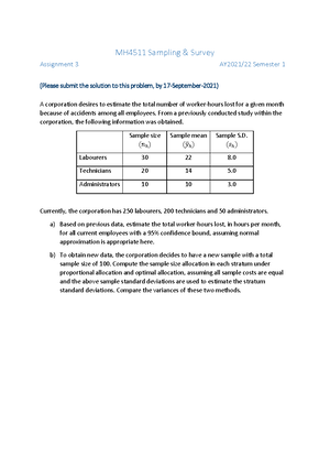 MH4511 Sampling & Survey Midterm 2019 Solution - MH4511 - NTU - Studocu