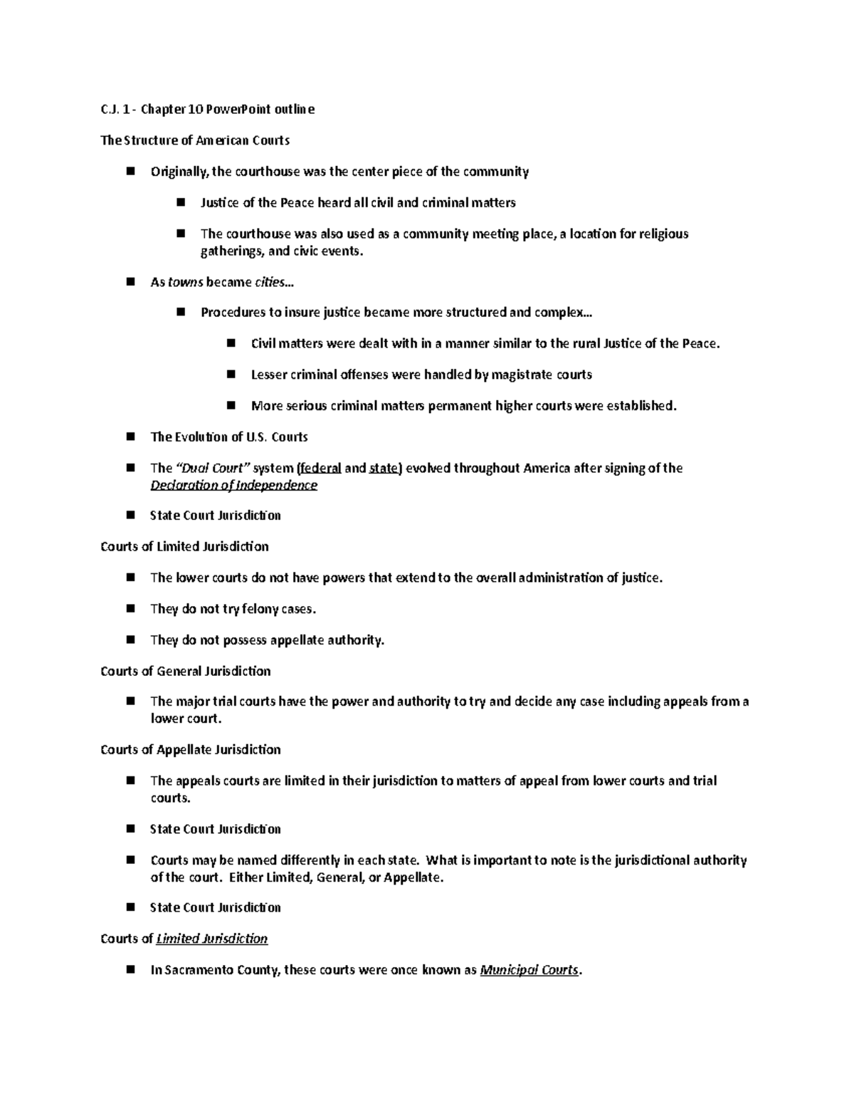 CJ 1 ch 10 outline - chapter outlline - C. 1 Chapter 10 PowerPoint ...