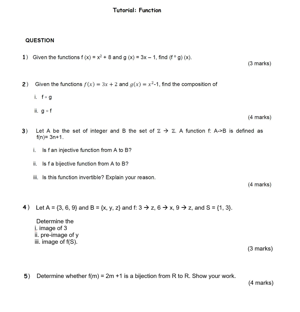 CSC510 Exercise -Function - Tutorial: Function QUESTION 1) Given the functions f (x) x2 8 and g ...