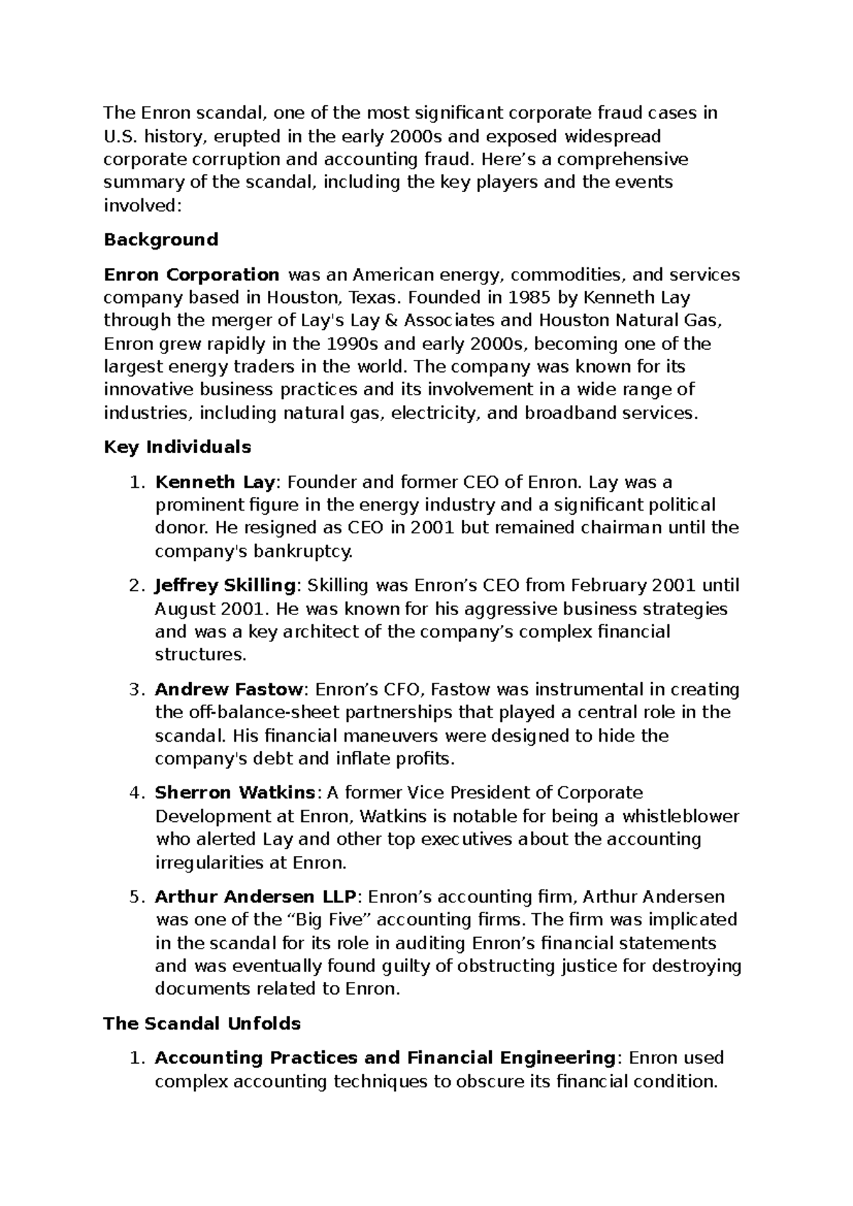 The Enron scandal - history, erupted in the early 2000s and exposed ...