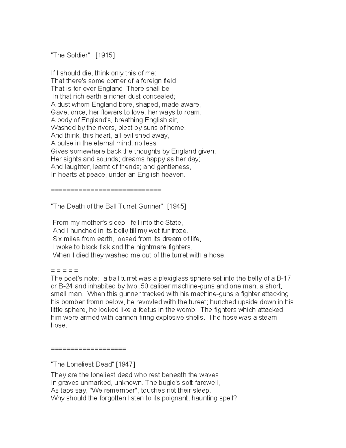 War Poetry - econ - “The Soldier” [1915] If I should die, think only ...