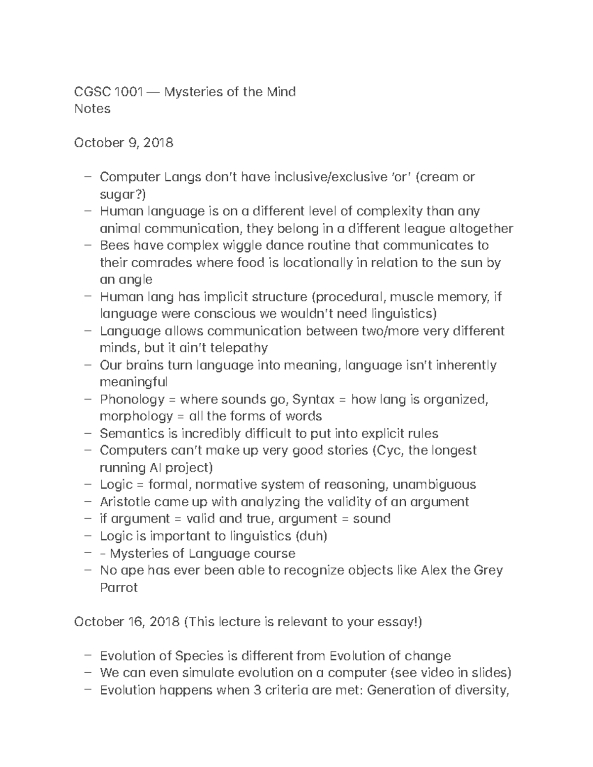 CGSC mysteries of the mind notes ...