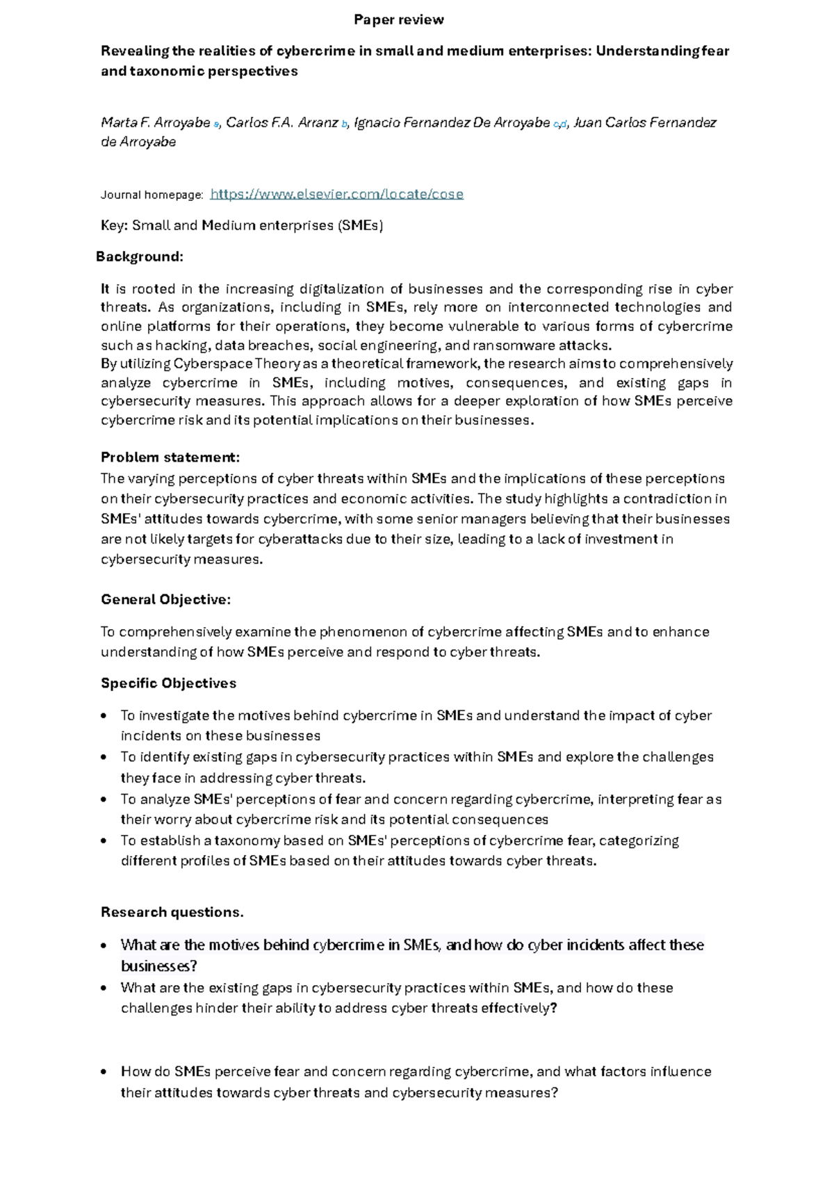 Paper review-Revealing the realities of cybercrime in small and medium ...